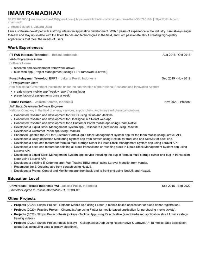 (Resume) - Imam Ramadhan | PDF | Web Application | Mobile App