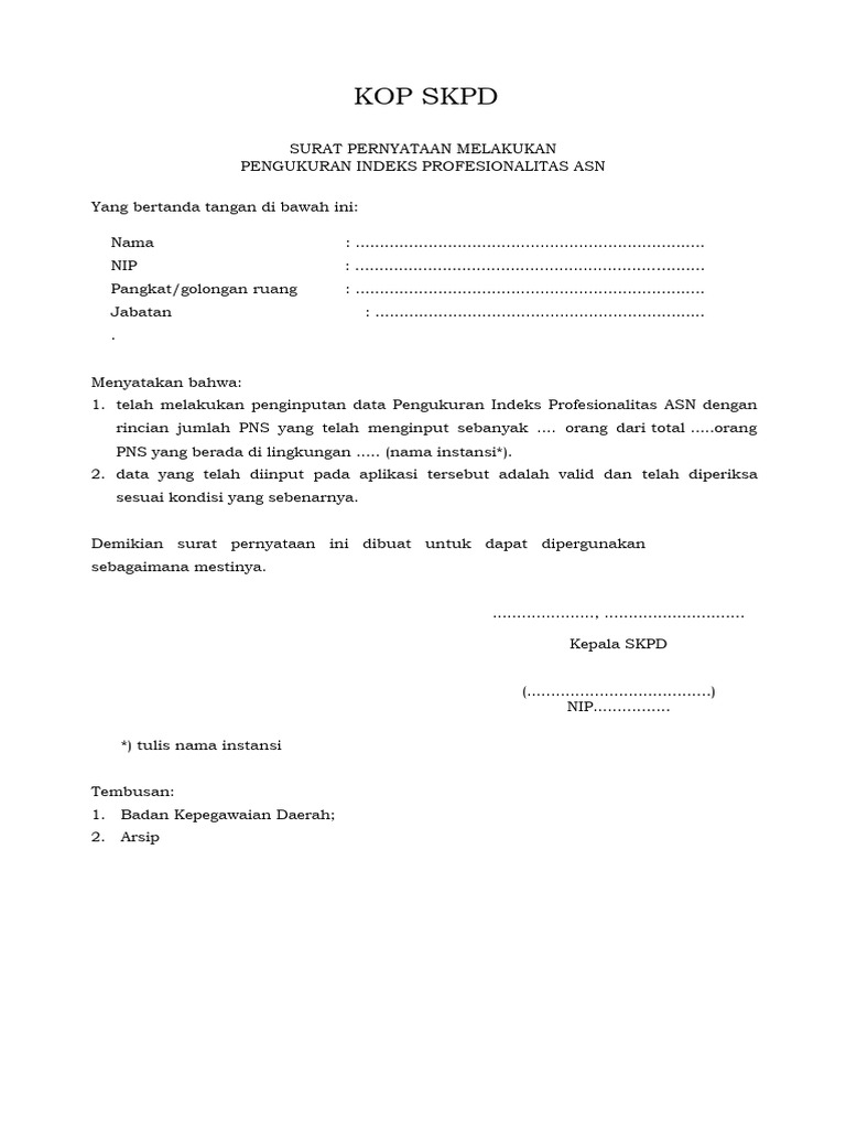 SURAT PERNYATAAN FORMULIR PIP ASN - SKPDAcc | PDF