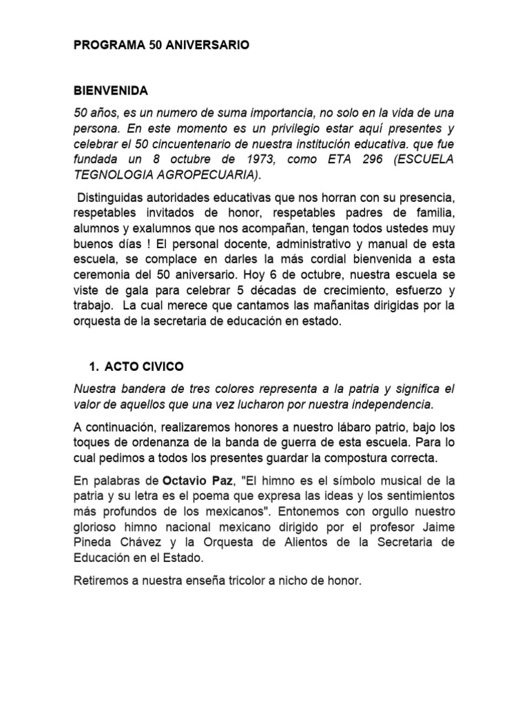 Programa 50 Aniversario | PDF