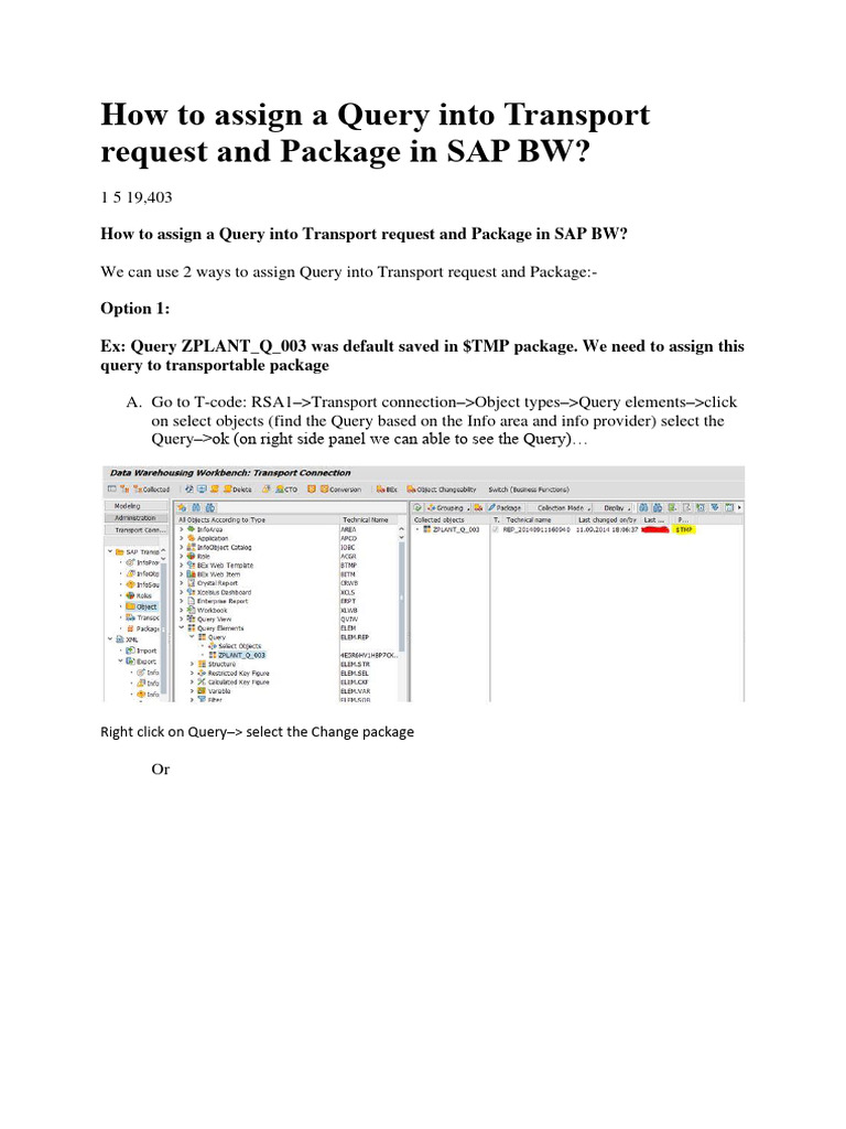 SAP HANA - BEXonHANA - BEX - How To Assign A Query Into Transport ...