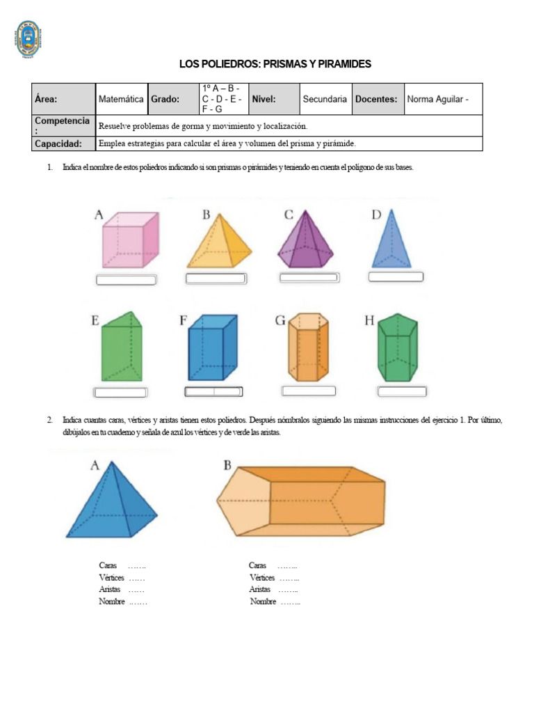 Practica de Matemática: PRISMAS | PDF