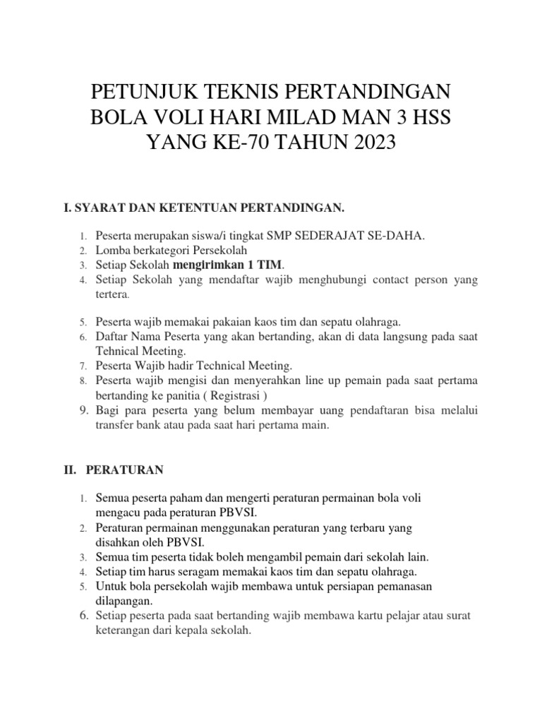 Juknis Bola Voli Hari Milad Man 3 Hss | PDF