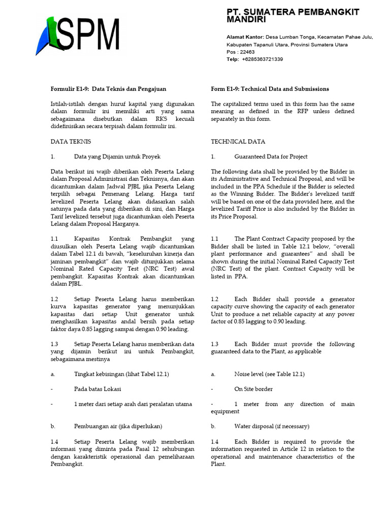 SPM - Form E1-9 - Technical Data and Submissions v2.0 | PDF