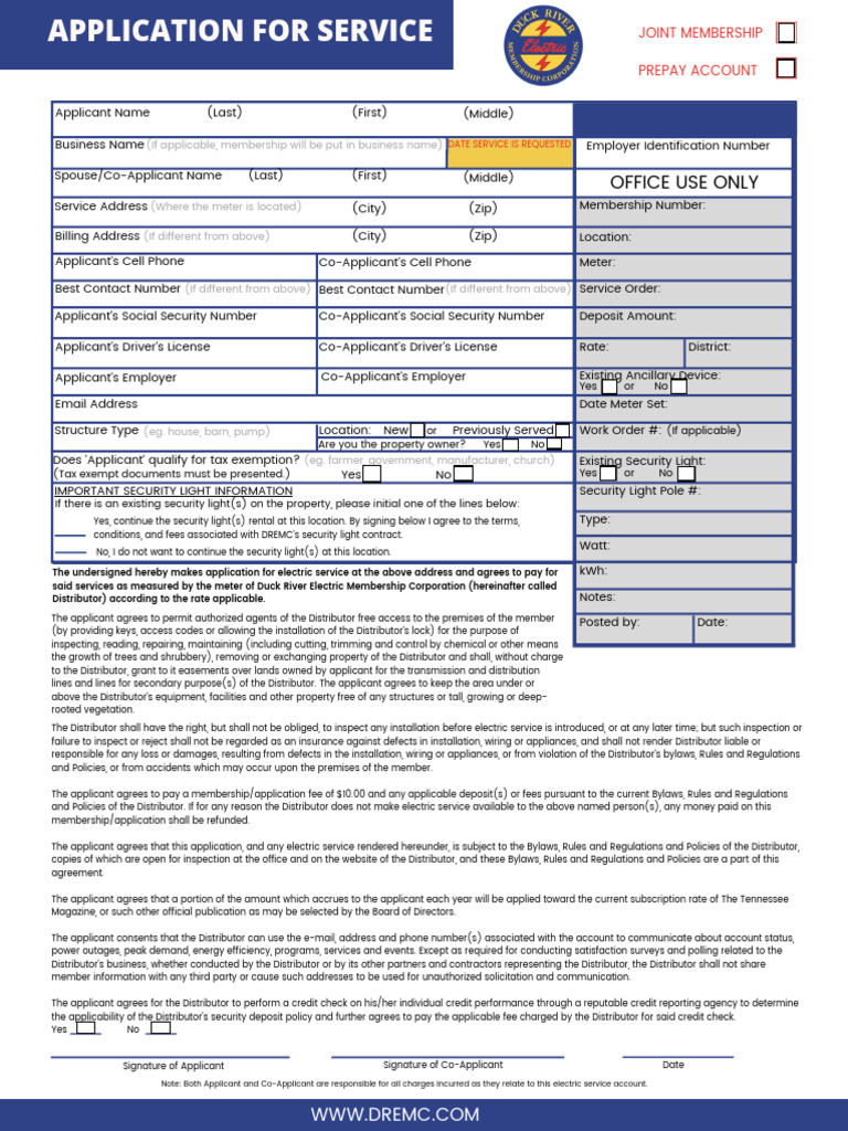 Electric Service Application Form | PDF | Cheque | Economies