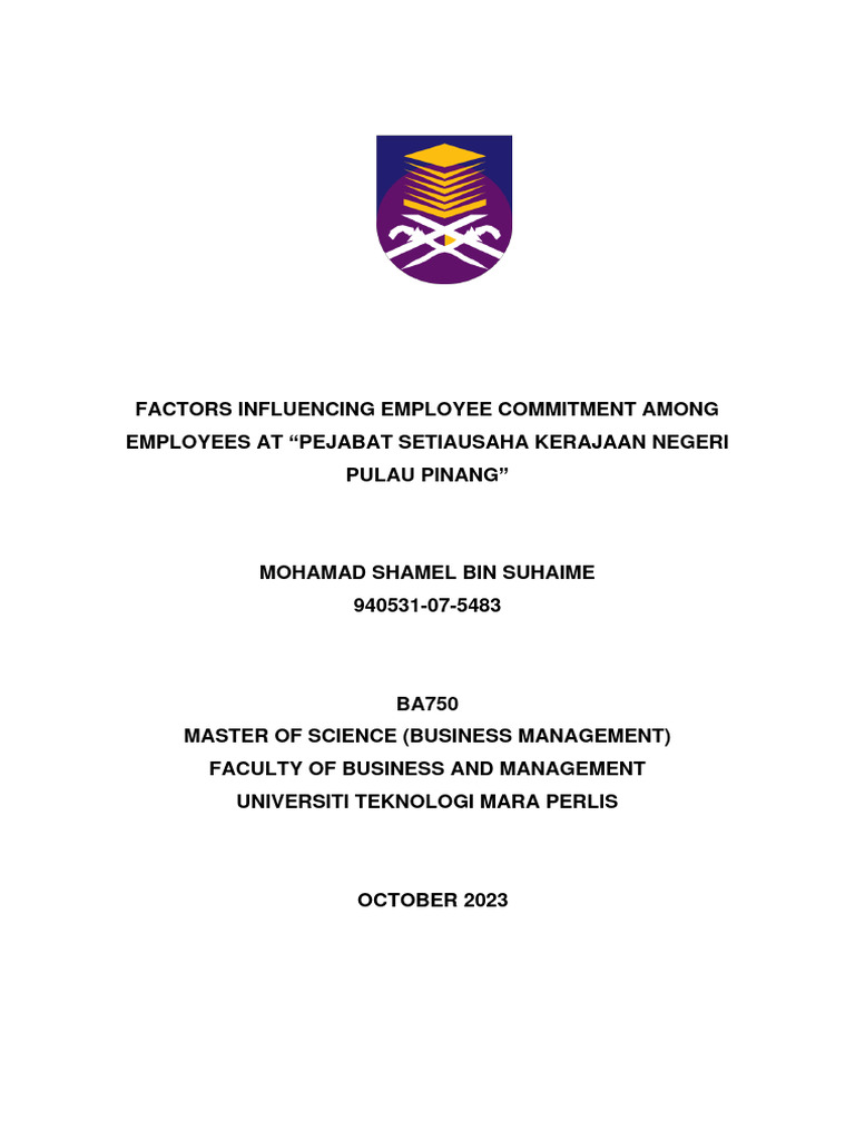 Research Proposal - Mohamad Shamel Suhaime | PDF | Job Satisfaction | Employment