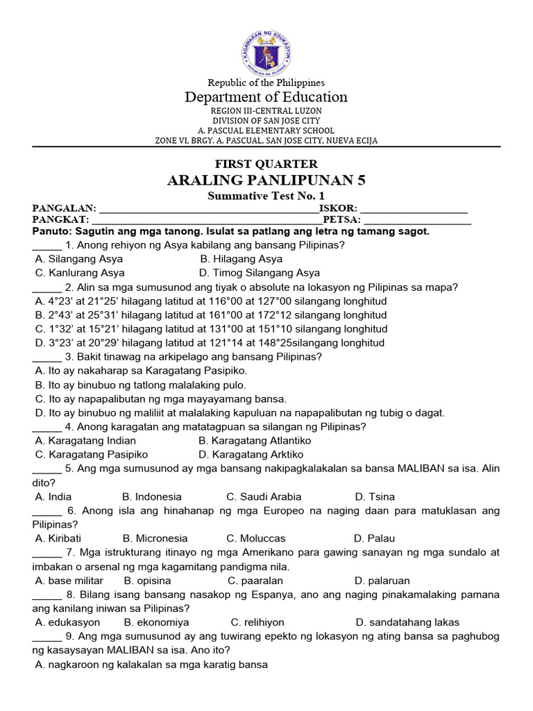 G5 Ap Q1 Summative 1 4 | PDF