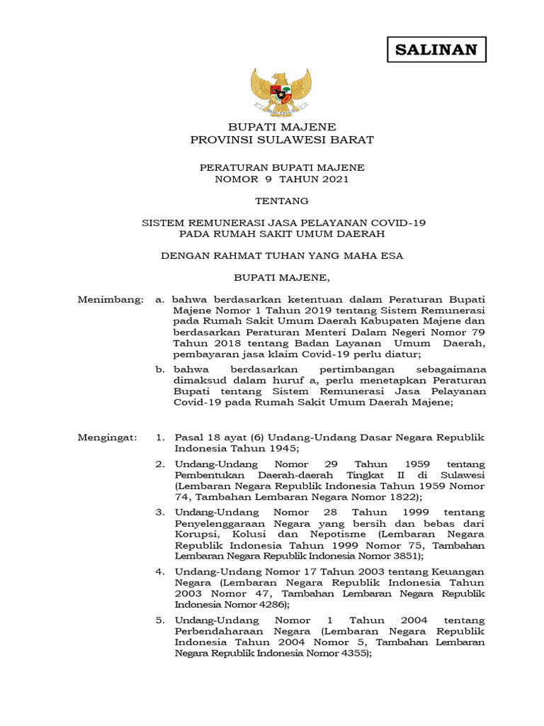 Salinan Perbup No 9 Tahun 2021 | PDF