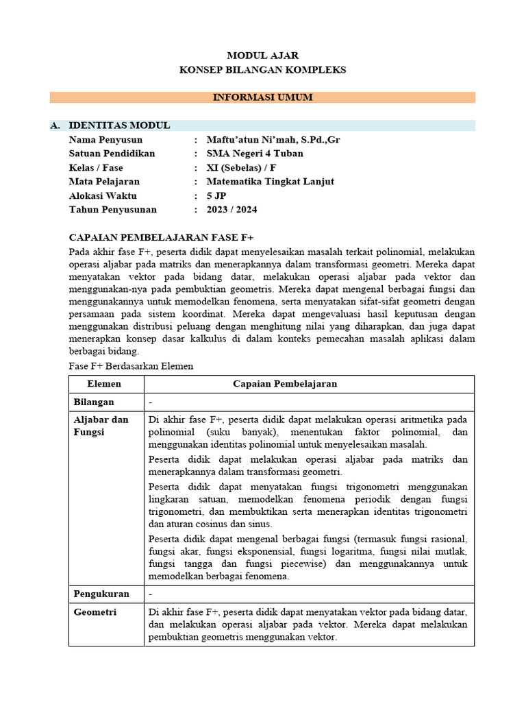 Modul Ajar Matematika Tl 11 Maftu Atun N Pdf