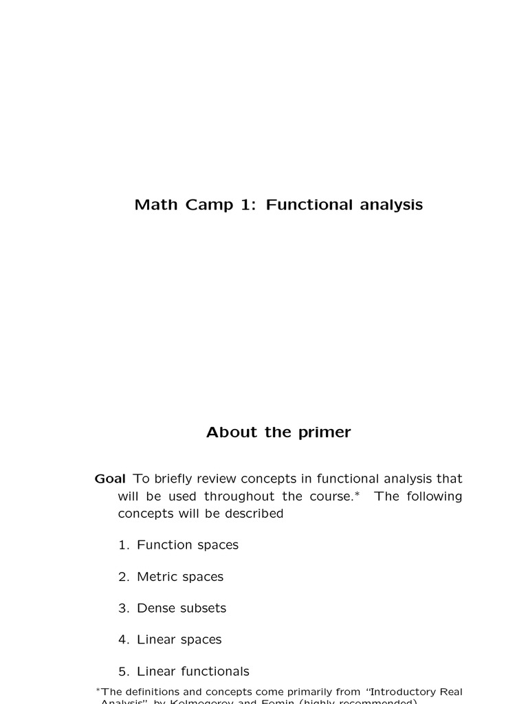 Math Camp 1: Functional Analysis | Download Free PDF | Mathematical Optimization | Norm ...