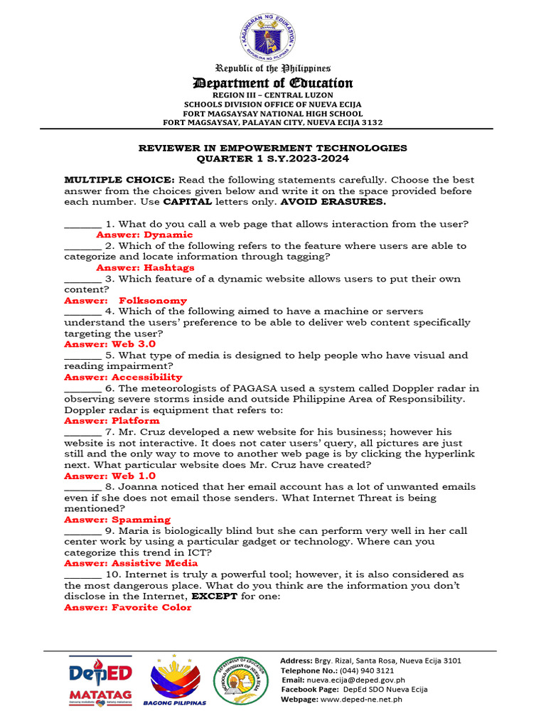 Grade 11 Empowerment Tech Reviewer Q1 | PDF | World Wide Web | Internet ...