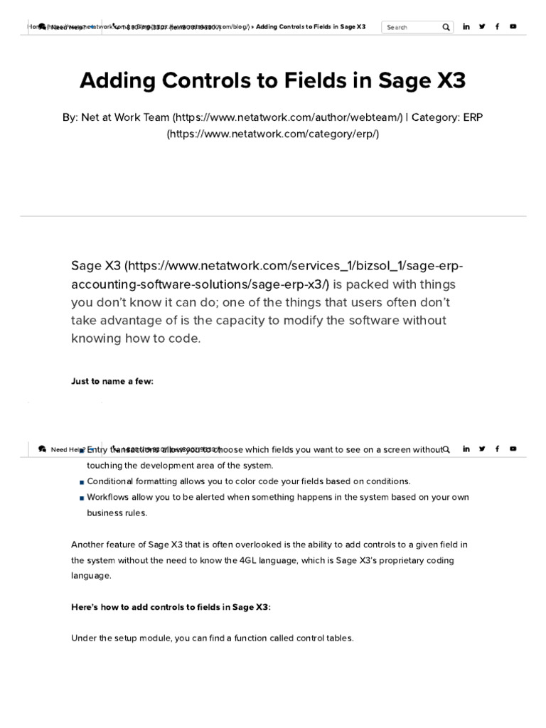 Sage X3 Tips & Tricks - Adding Controls To Fields in Sage X3 | PDF