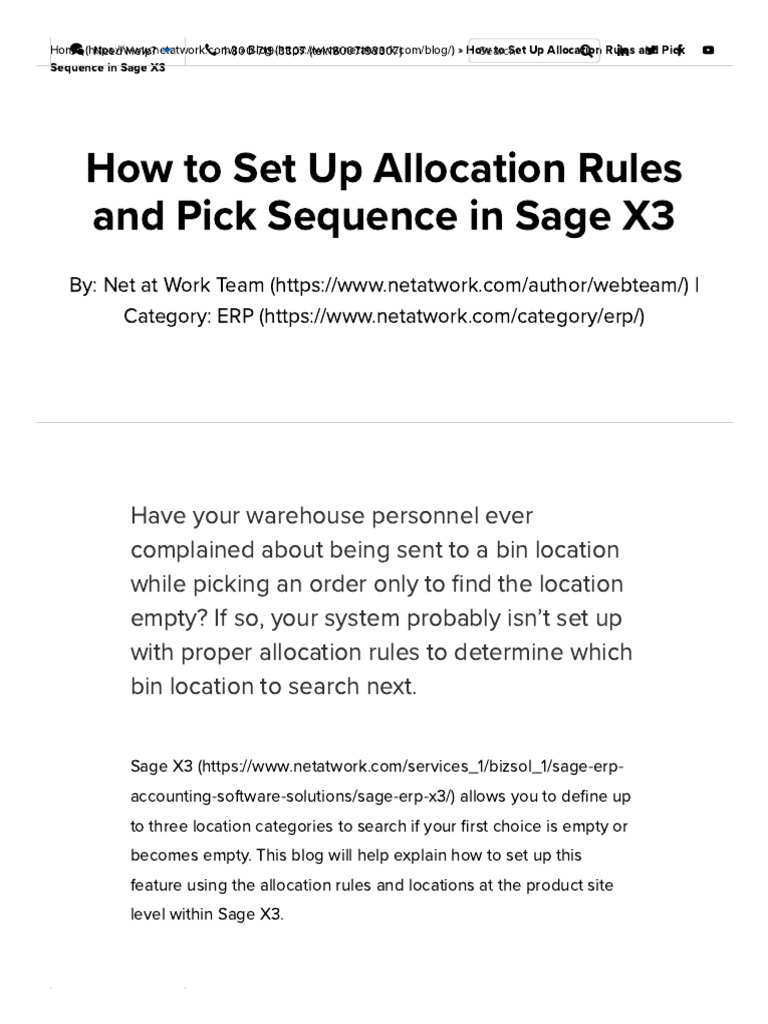 Sage X3 Tips And Tricks How To Set Up Allocation Rules And Pick Sequence In Sage X3 Pdf 