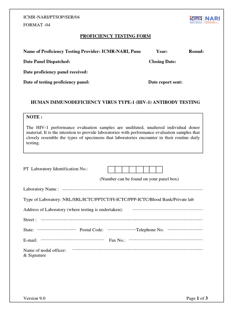 Proficiency Testing Form | PDF