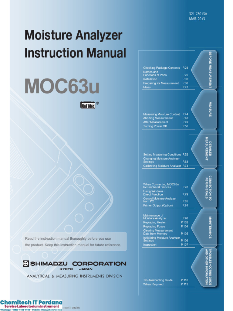 User Manual Moisture Analyzer Shimadzu MOC63u | PDF