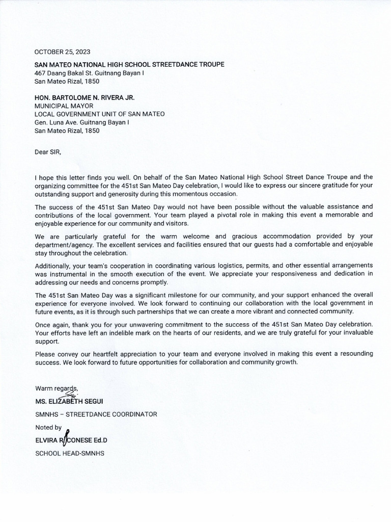 SMNHS-Thank You Letter | PDF