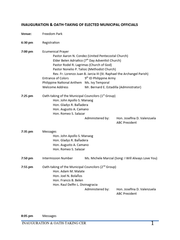 Municipal Officials' Oath Ceremony | PDF | Protestantism | Arminianism