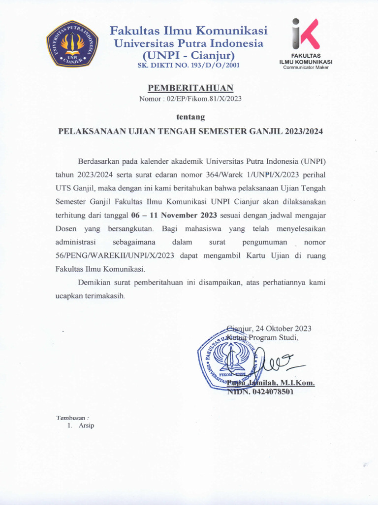 Pemberitahuan UTS | PDF