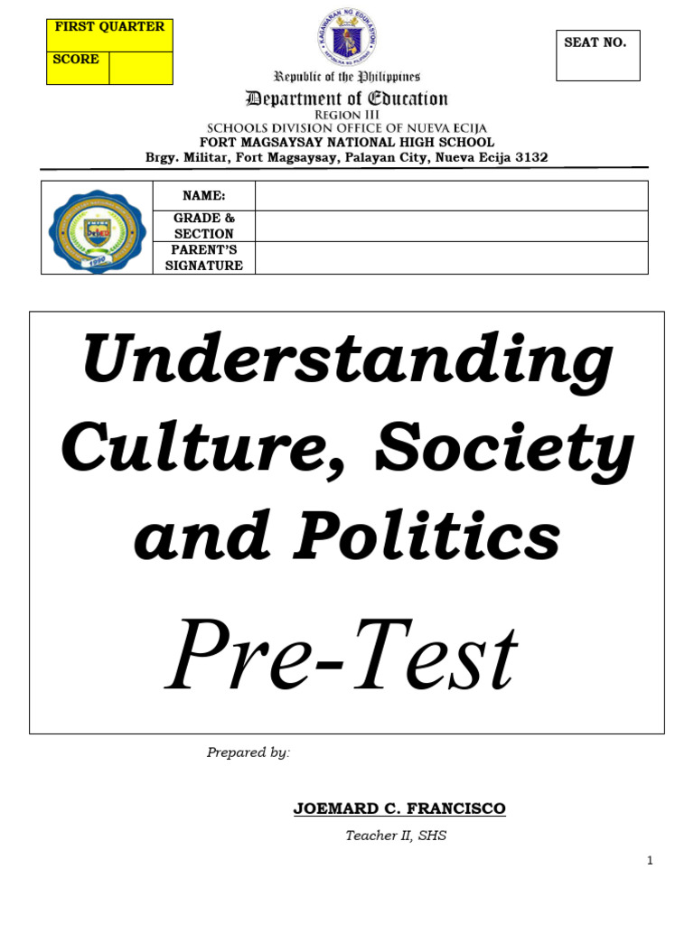 Ucsp Pre-Test S.y.2023-2024 | PDF