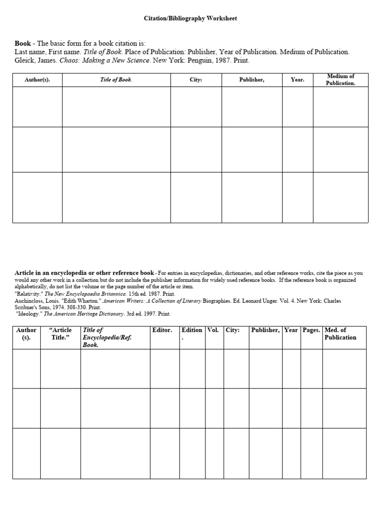 Citation Worksheet | PDF