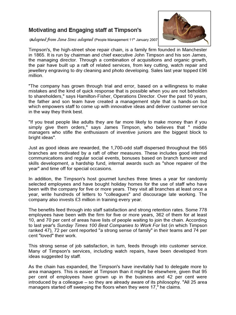 Engaging Employees at Timpson's | PDF