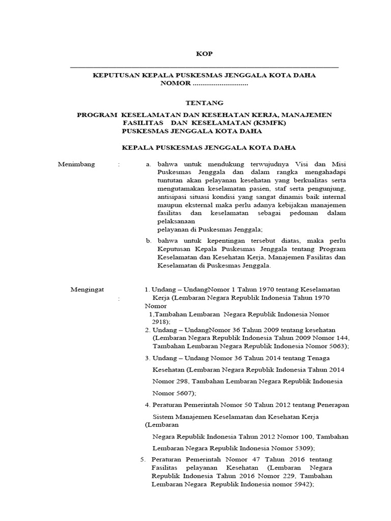 1.4.1.a SK PROGRAM K3 MFK PUSKESMAS | PDF