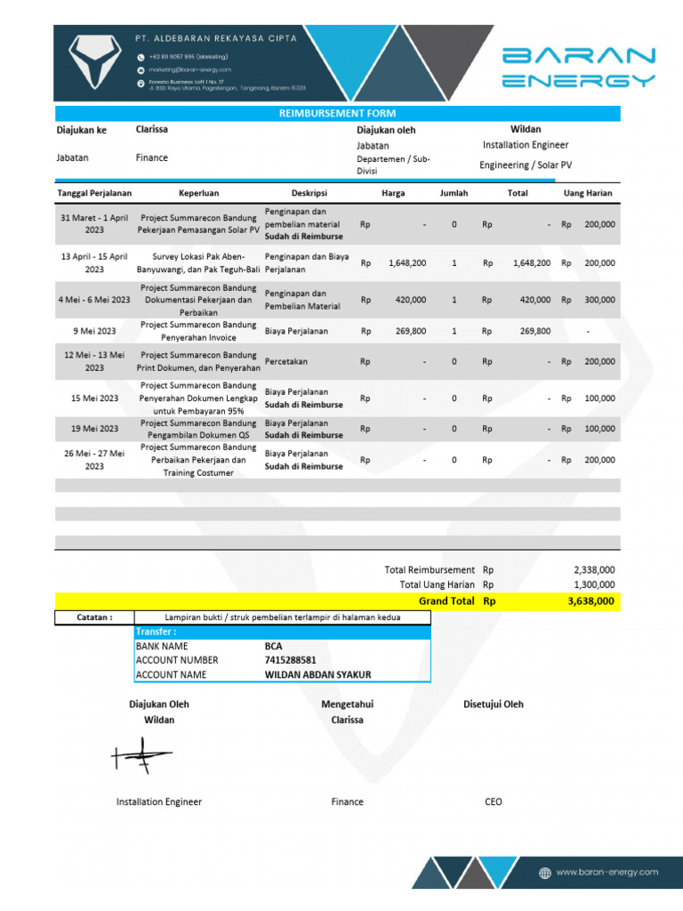 Formulir Pengajuan Reimbursement | PDF