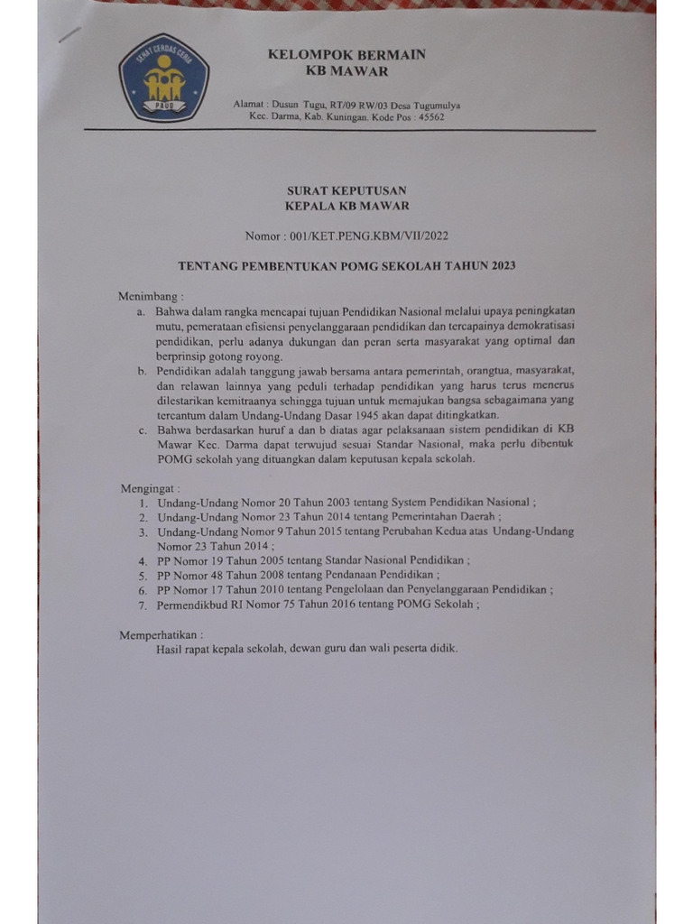 SK Dan Struktur Pomg Sekolah | PDF