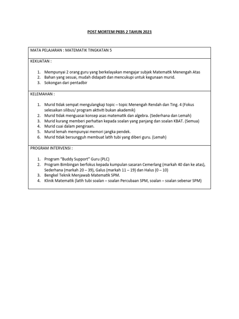 Post Mortem PKBS2 2023 Panitia Matematik | PDF