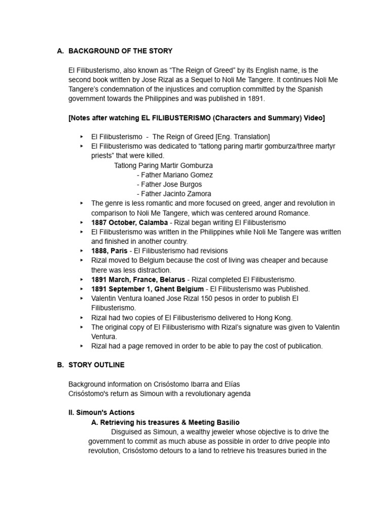 El Filibusterismo Outline & Summary | PDF