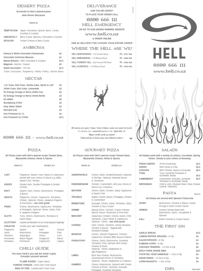 Hell's Pizza Dessert Menu Overview | PDF