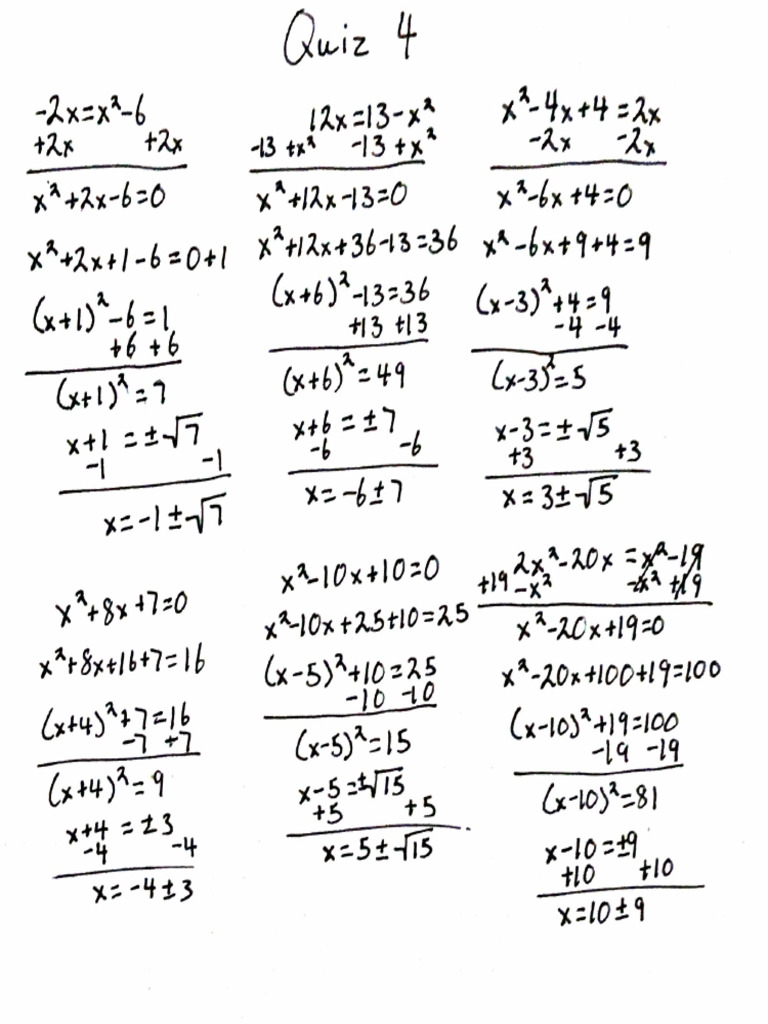 Algebra Quiz 4: Solve for x | PDF