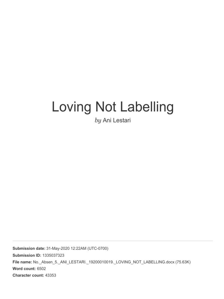 Loving Not Labelling | PDF