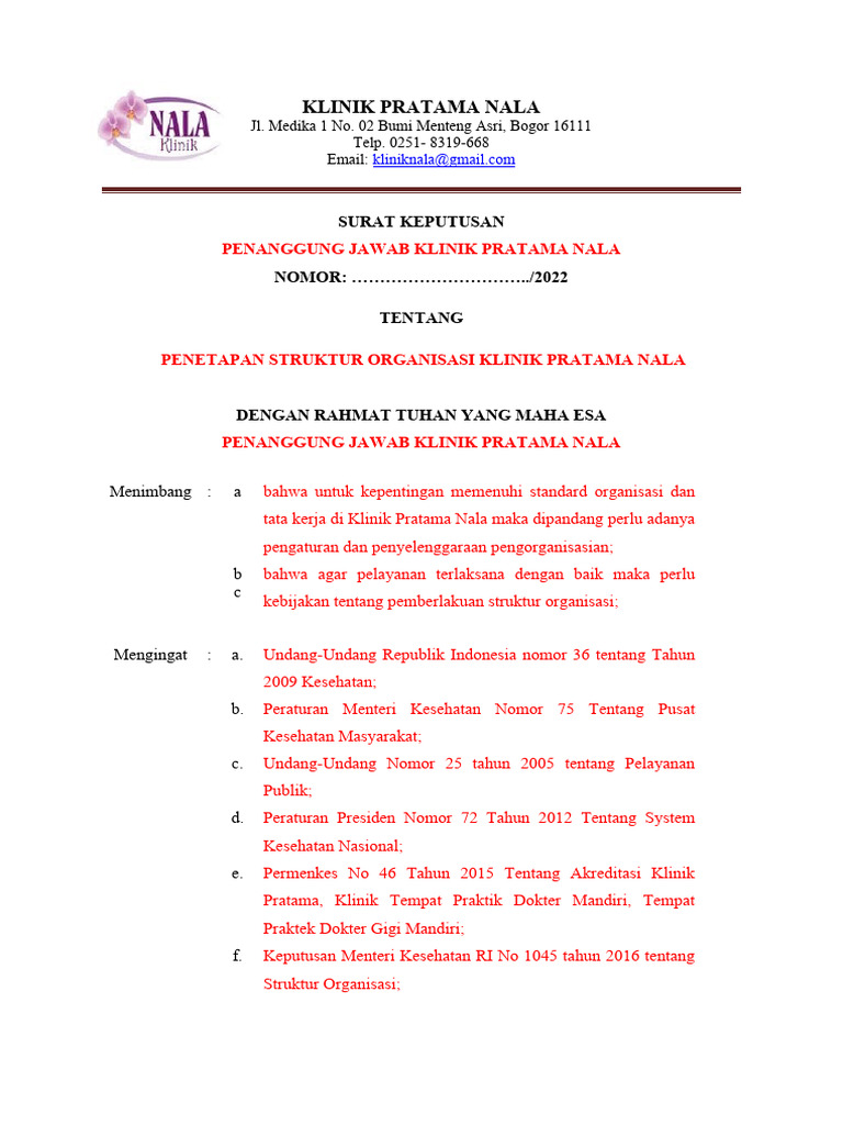 Contoh SK Klinik Pratama Nala | PDF