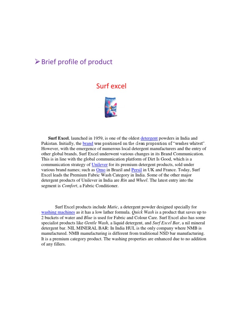 Brief Profile of Product: Surf Excel | PDF | Business | Marketing