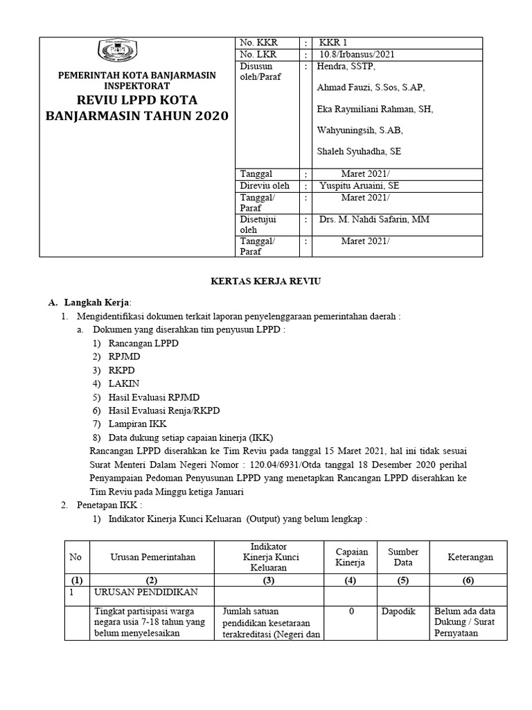 KKR 1 Reviu LPPD 2020 | PDF