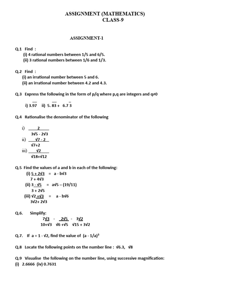 ASSIGNMENTS OF CLASS 9th | PDF | Science & Mathematics