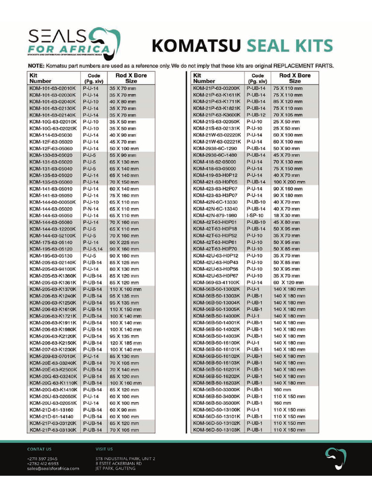Komatsu Seal Kits Brochure | PDF