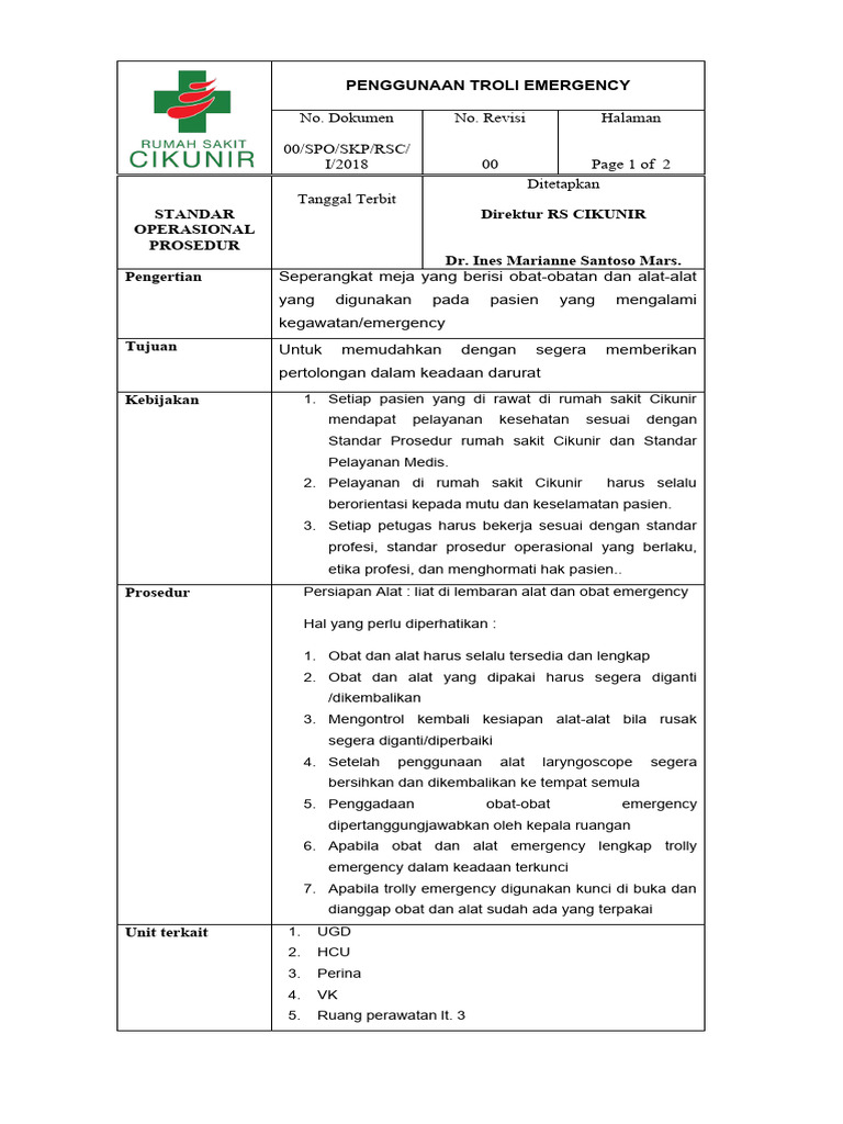 SOP Troli Emergency RS Cikunir | PDF