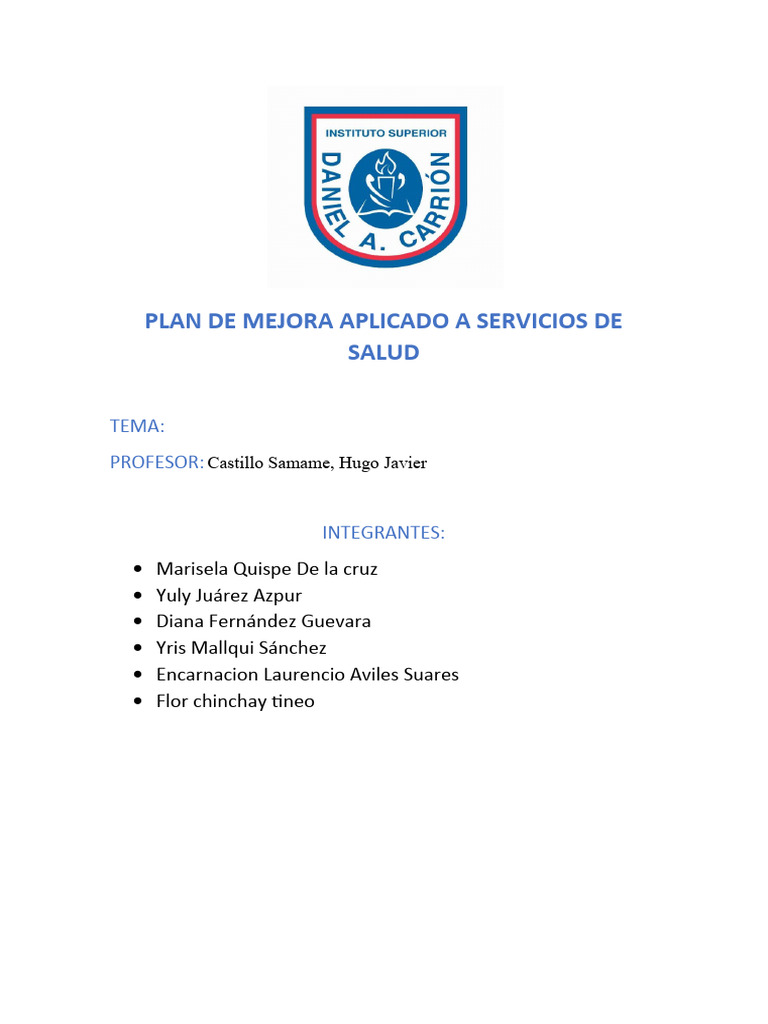 Plan de Mejora Aplicado a Servicios de Salud 1 | PDF