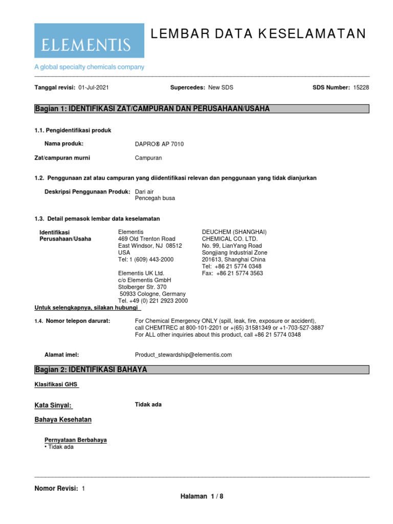 2021 Brentag DAPROTS - AP - 7010 - MSDS | PDF | Kesehatan Holistik ...