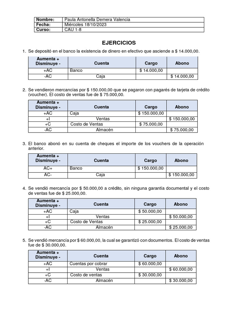EJERCICIOS | PDF | Bancos | Cheque