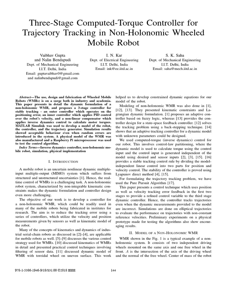 Non-Holonomic Mobile Robot | PDF