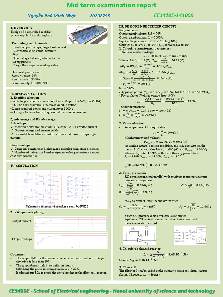 Midterm rp - Nguyễn Phú Minh Nhật - 20202795 | PDF | Rectifier | Power Supply
