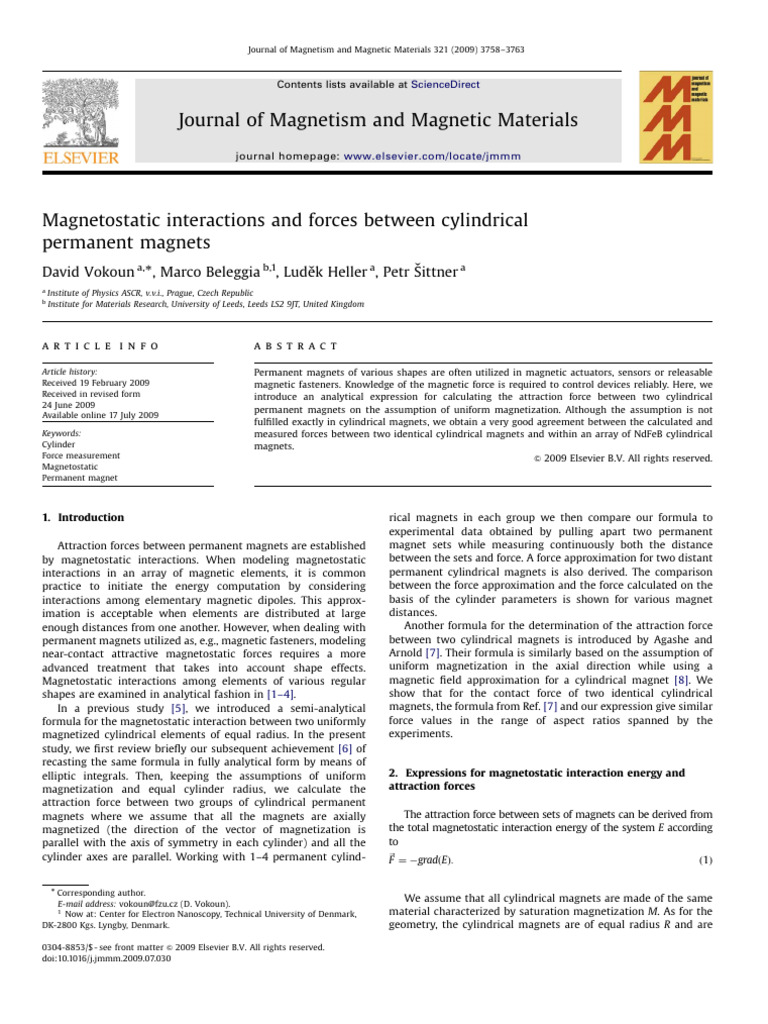 Magnetostatic Interactions and Forces Between Cylindrical | PDF ...