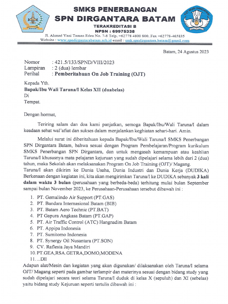Pemberitahuan Ojt | PDF