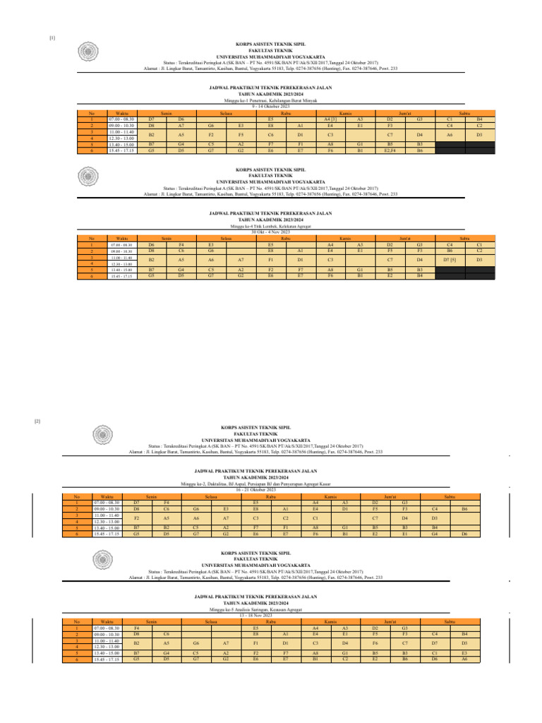 Plot Jadwal Praktikum - Sheet1 - 231001 - 153234 | PDF