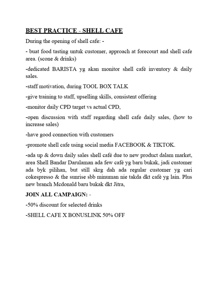 Best Practice-Shell Cafe | PDF