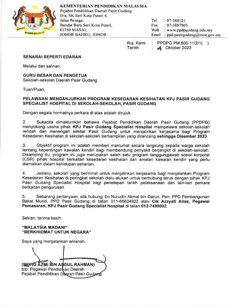 Pelawaan Menganjurkan Program Kesedaran Kesihatan Pasir Gudang KPJ | PDF