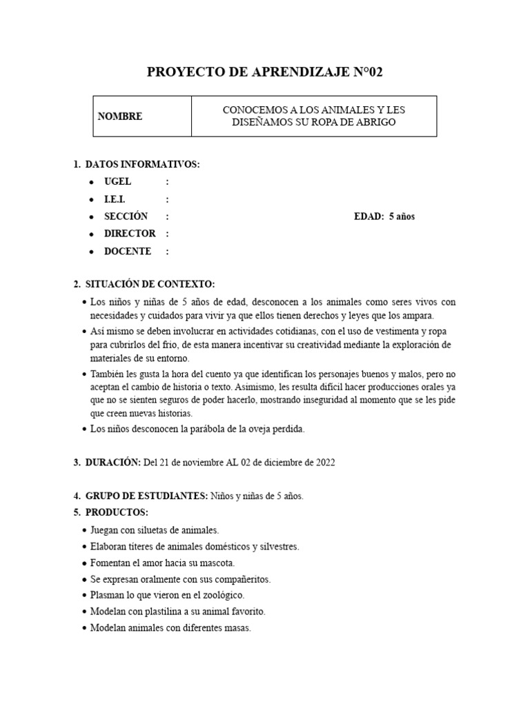 Proyecto S.E. 5 Años | PDF