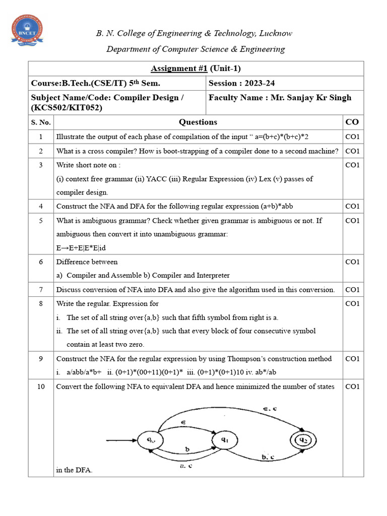 Compiler Design Assignment 1 Pdf